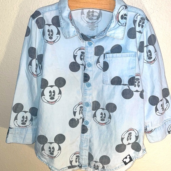 Disney | Shirts & Tops | Disney Mickey Mouse Light Blue Denim Shirt 5t ...